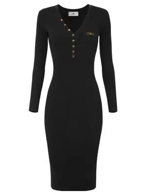 Elisabetta Franchi Ribbed Button-fastening Midi Dress - Black