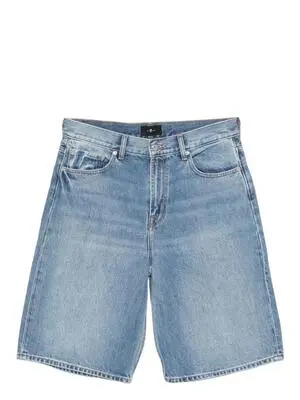 7 For All Mankind Wide Leg Denim Shorts - Blue