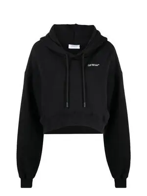 Off-White Cropped Logo Hoodie - Black