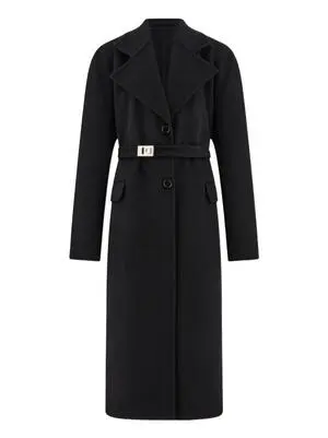 FERRAGAMO Single-breasted Belted Coat - Black