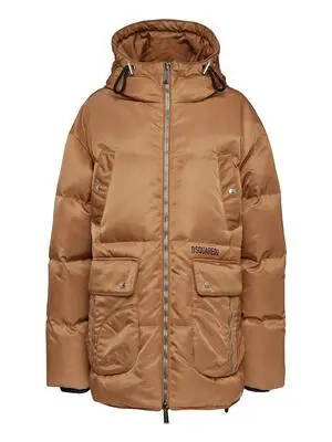 Dsquared2 Quilted Hooded Coat With Drawstring Hem - Camel