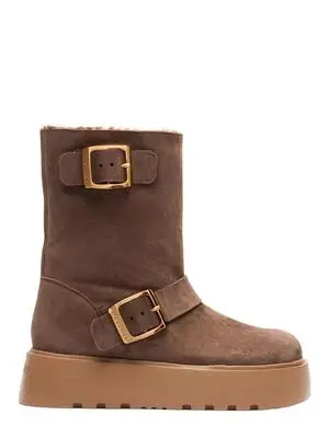 Casadei Round Toe Buckled Lug Sole Boots - Brown