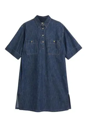 Valentino Garavani Collared Short-sleeve Denim Shirt Dress - Blue