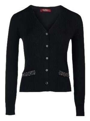MAX MARA Max Mara Ribbed V-Neck Cardigan With Embellished Pockets