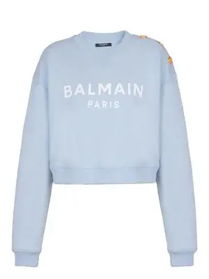 Balmain Paris Printed Crewneck Sweatshirt - Blue Selected