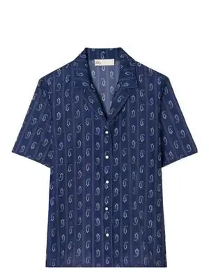 Tory Burch Tory Burch Camp Shirt With Contrast Silk Piping Blue