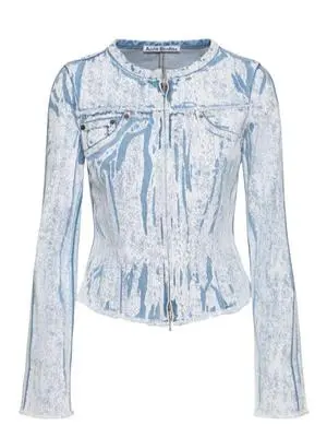 Acne Studios Long Sleeve Printed Denim Jacket - White