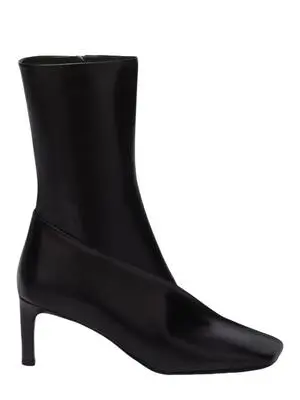 JIL SANDER Square Toe Zip Up Ankle Boots - Black