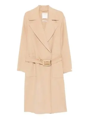 Sportmax Collared Long-sleeved Belted Coat - Nude