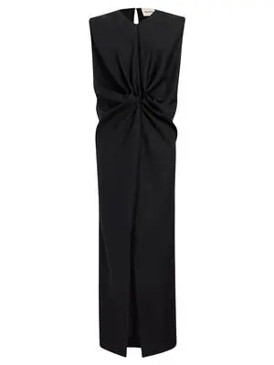Khaite Niel Wool Dress With Front Slit And Keyhole Back - Black