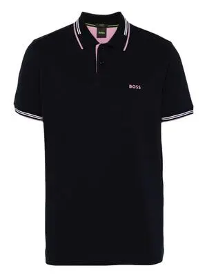 Hugo Boss Logo Embossed Short-sleeved Polo Shirt - Black