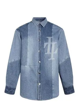 LIUREGALI Stitched Long-sleeve Denim Shirt - Blue