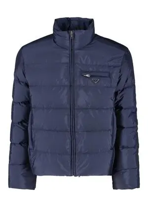 Prada Stand-up Collar Quilted Jacket - Blue