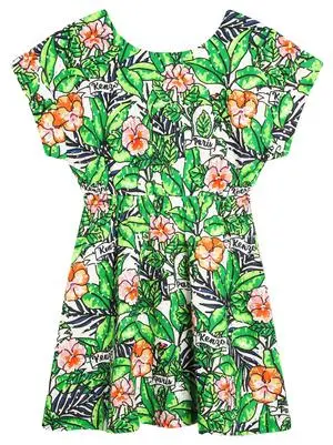 Kenzo Floral Print Cotton Dress - Green