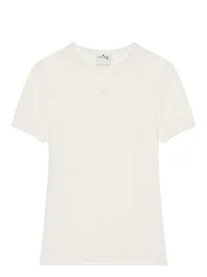 COURREGES Courreges Embroidered Logo T-Shirt Light Bone