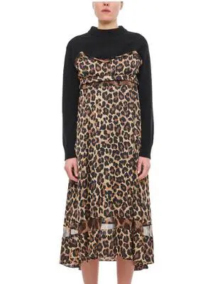 SACAI Sacai Leopard Printed Midi Dress With Logo Detail