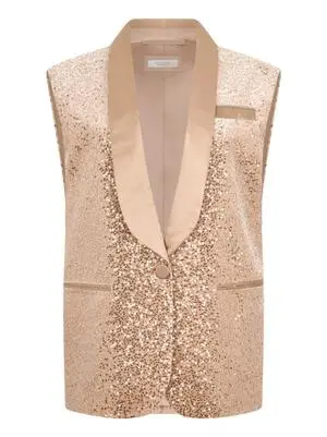 Peserico Sequined V-neck Sleeveless Blazer - Nude