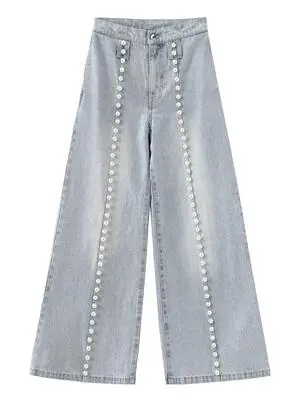 MARISSA CHIARA Marissa Chiara Pearl Embellished Wide Leg Jeans