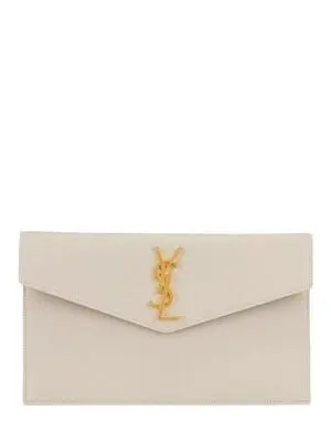 Saint Laurent Uptown Logo Plaque Clutch Bag - Retro White