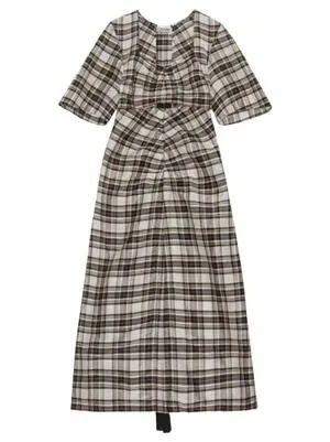 GANNI Ganni Ruched Plaid Cut Out Midi Dress