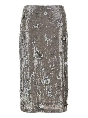 P.a.r.o.s.h Sequin Embellished Midi Skirt - Gray