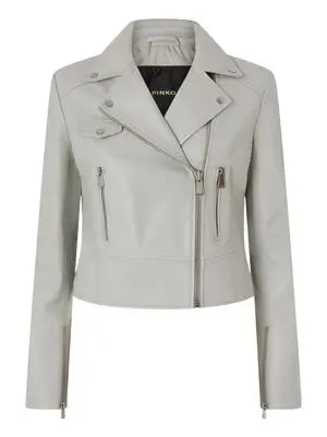 Pinko Leather Biker Jacket - Gray