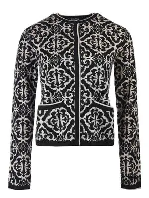 Max Mara Geometric Print Round Neck Long Sleeve Sweater - Black