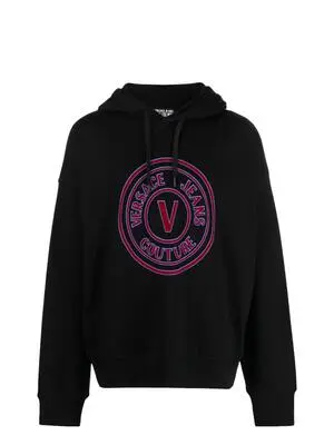 Versace Logo Printed Drawstring Hoodie - Black