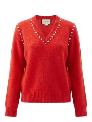 GUCCI Gucci Embellished V-Neck Sweater