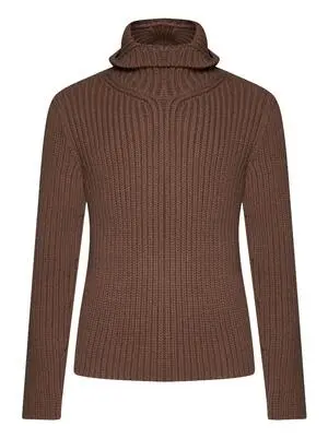 LANVIN Long Sleeved Hooded Knitted Jumper - Brown