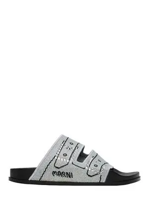 Marni Jacquard Logo Embellished Open Toe Flip Flops - Gray