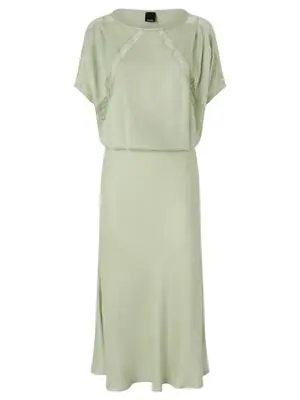 Pinko Short Sleeve Midi Dress With Lace Details - Sage Green