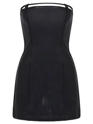 David Koma Leather Mini Dress With Pocket Detail - Black