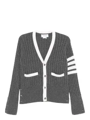 Thom Browne 4-bar V-neck Cardigan - Medium Gray