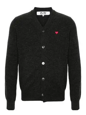 Comme Des Garçons Wool Cardigan With Heart Patch - Charcoal-grey