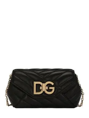 Dolce & Gabbana Quilted Logo Plaque Crossbody Bag - Black
