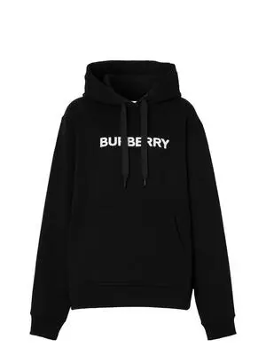 Burberry Logo Printed Drawstring Hoodie - Black