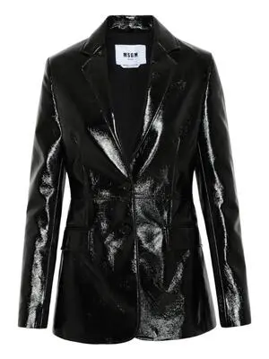 MSGM Faux-leather Single-breasted Blazer With Button Detail - Black
