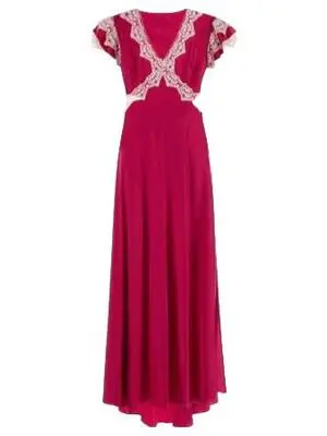 Alberta Ferretti Lace Trim Maxi Dress - Red