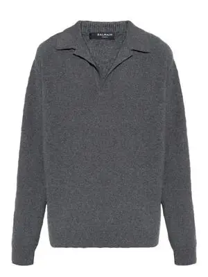 Balmain Collared Knit Long-sleeve Sweater - Grey
