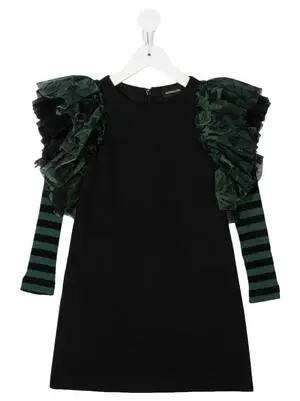 Monnalisa Contrast Ruffled Sleeve Dress - Black
