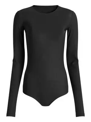 MAISON MARGIELA Long Sleeve Crewneck Bodysuit With Logo Print - Black