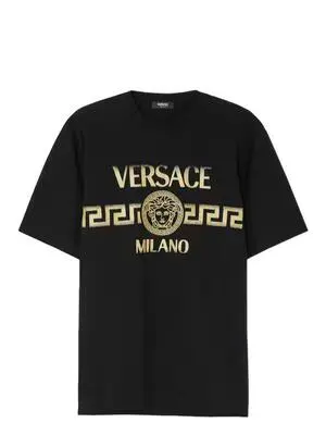 Versace Logo Printed Crewneck T-shirt - Black