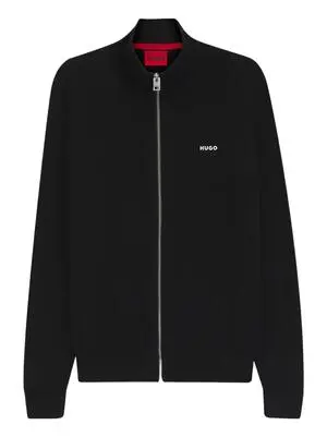 Hugo Boss Zip Mock-neck Cardigan - Black