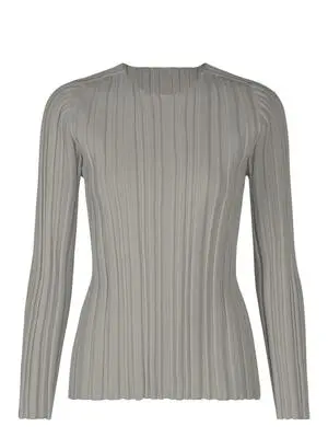 PLEATS PLEASE BY ISSEY MIYAKE Ribbed Knit Crew Neck Top - Grey