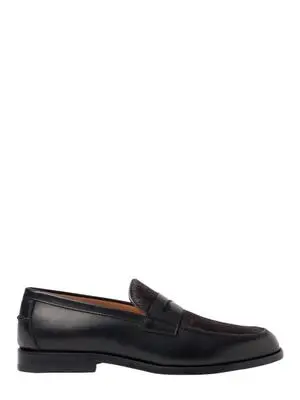 SCAROSSO Round-toe Loafers With Pony-effect Insert - Black