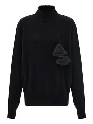 FERRAGAMO Flower Embellished Turtleneck Jumper - Black