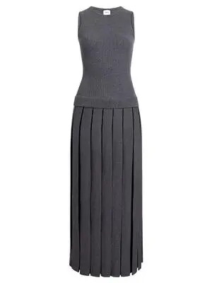 Khaite Ribbed Knit Maxi Dress With Pleated Skirt - Sterling