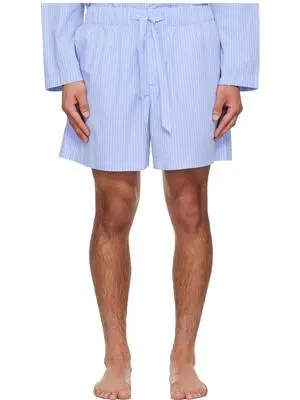 TEKLA Striped Drawstring Pajama Shorts - Blue