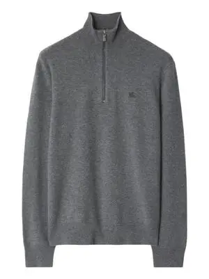 Burberry Cashmere Blend Half-zip Sweater With Equestrian Knight Design - Grey